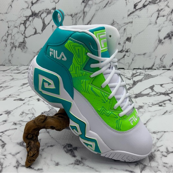 Fila | Shoes | Mens Fila Mb White Lime Green Teal Midtop Sneakers ...